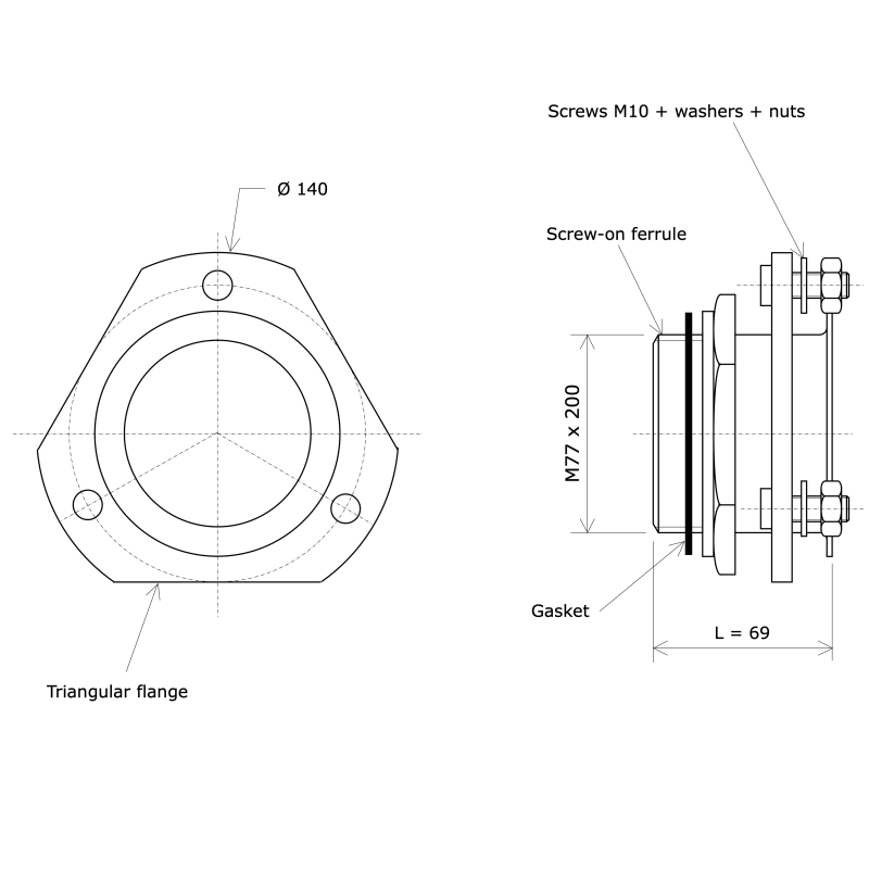 Screw-on swivel flange adapter M77 x 200 for VULCALOY® flange immersion ...
