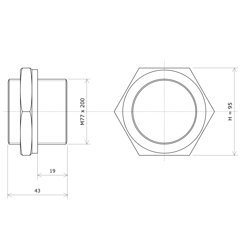 Bouchon d'obturation à visser M77x200 inox 316L | VULCANIC