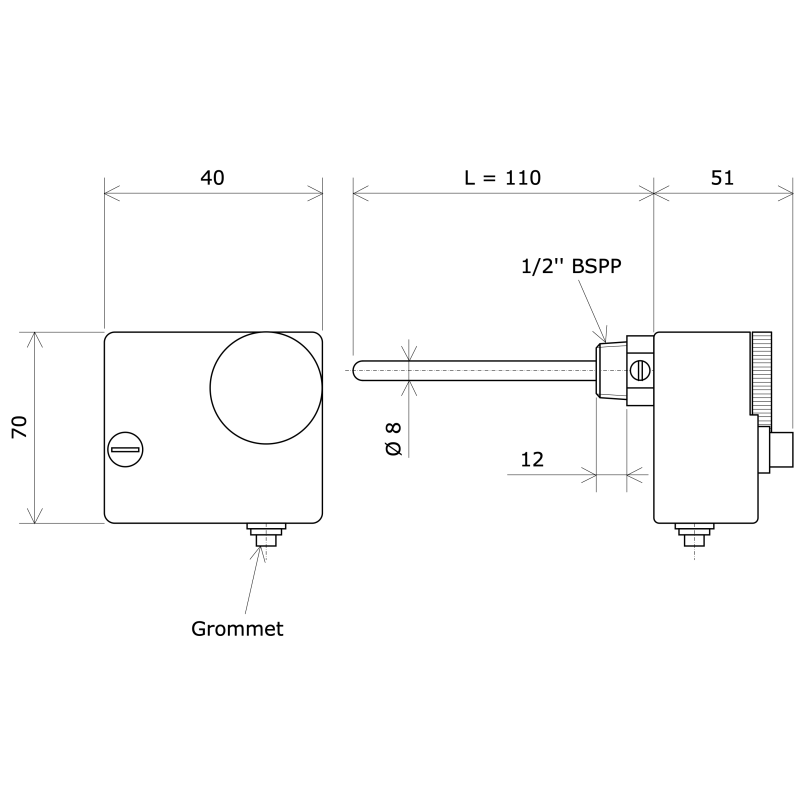 IP40 rod type temperature cut-out thermostat - Adjustable range from 10 ...