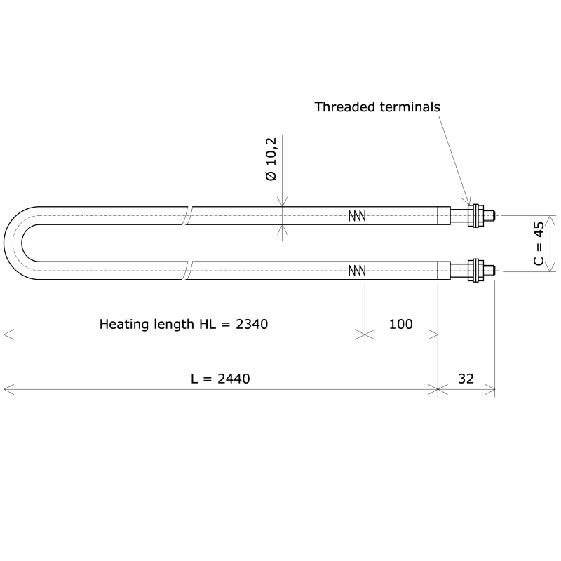 U-shaped tubular heating elements - Ø10,2 x 2440 mm in incoloy 800 ...