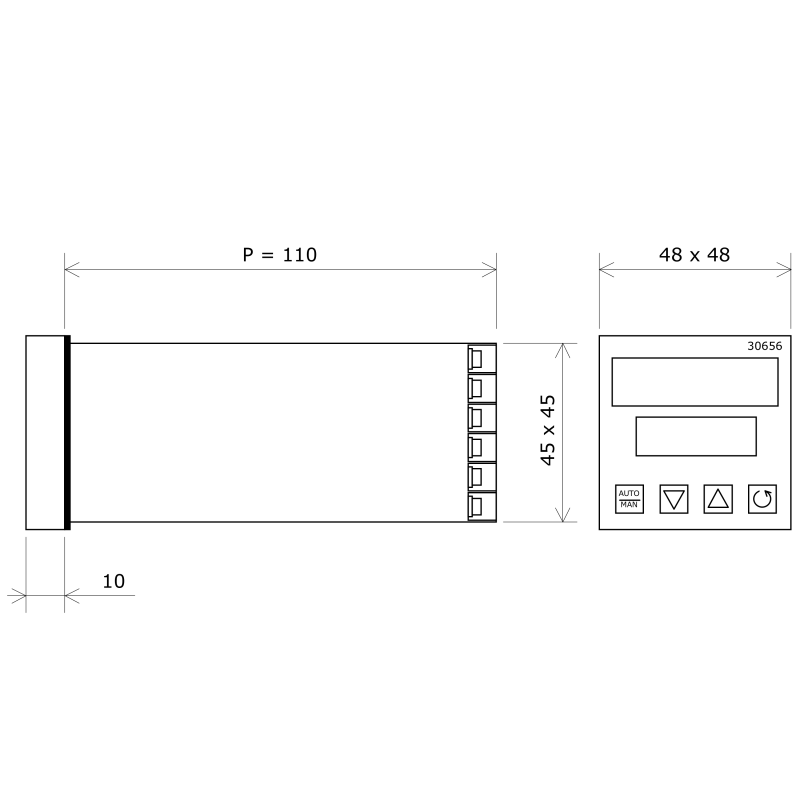 PID controller 48x48 - Pt100 sensor input, range -50/+350°C - Relay output - 2 Alarm outputs ...