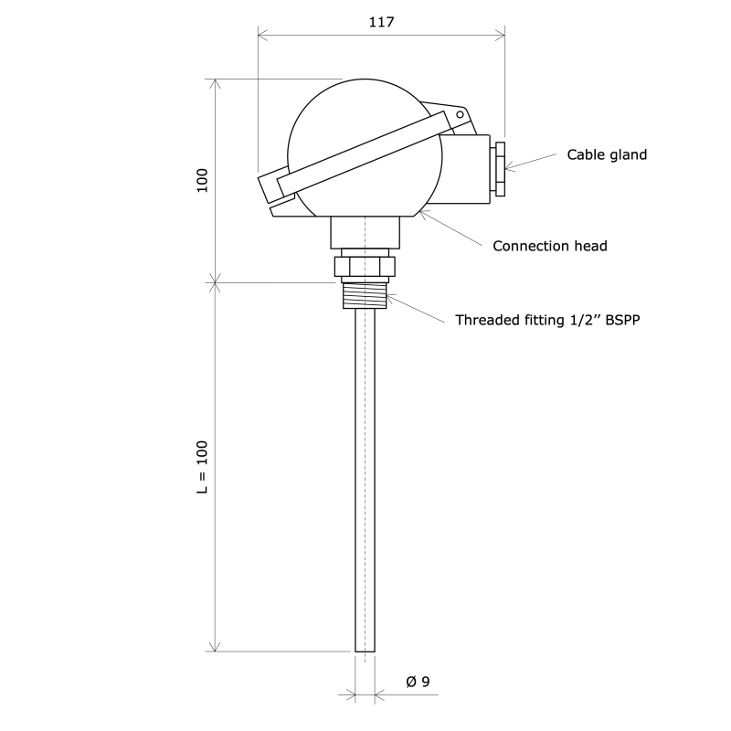 Pt100 probe with interchangeable element with head and fitting 1/2 ...