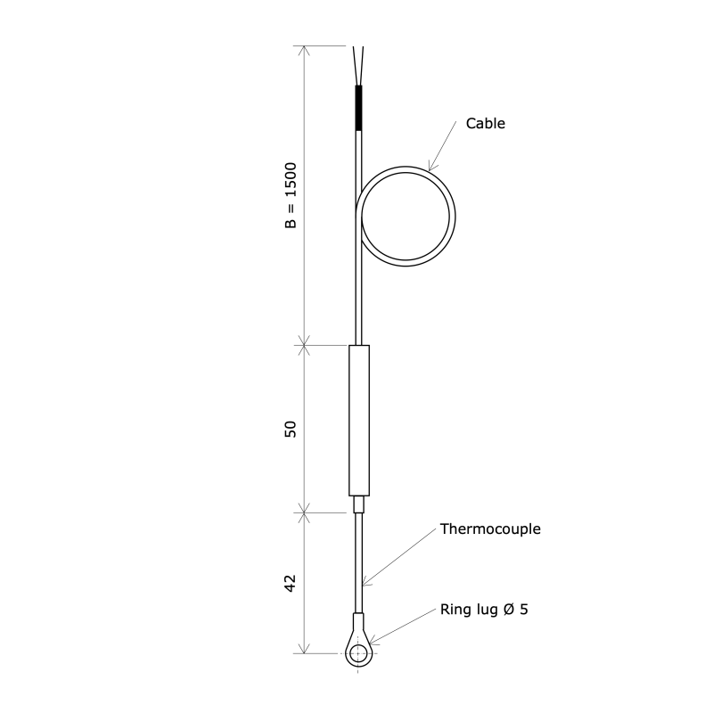 Thermocouple K for surface temperatrue measurement with ring lug Ø 5 mm ...